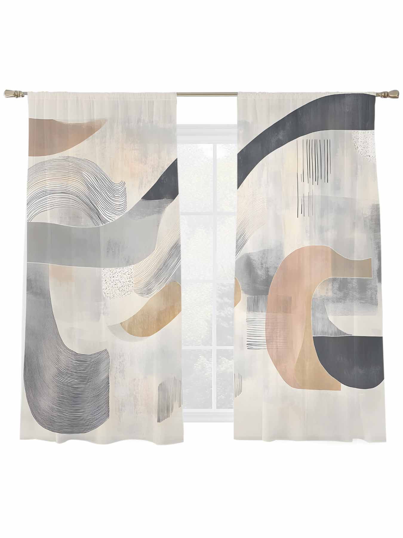 Abstract Color Blocks Sheer Curtains for Living Room Bedroom, Light ...