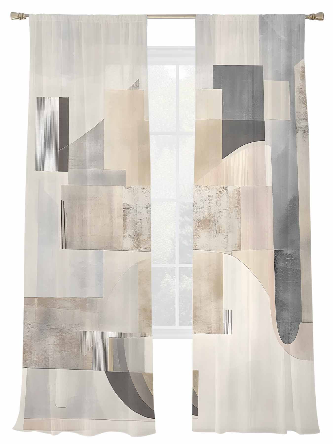 Abstract Color Blocks Sheer Curtains for Living Room Bedroom, Light ...
