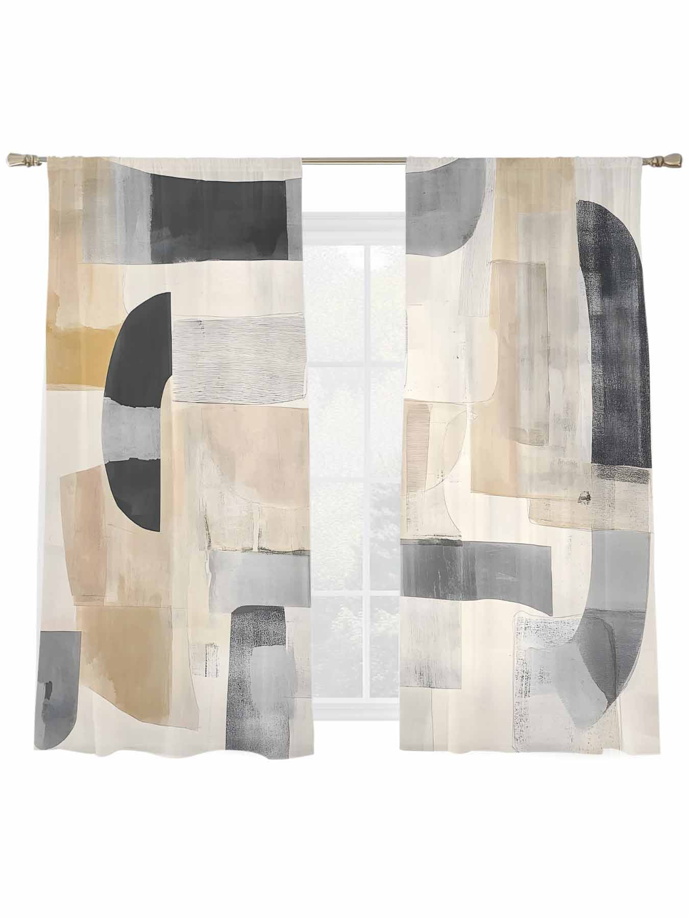 Abstract Color Blocks Sheer Curtains for Living Room Bedroom, Light ...