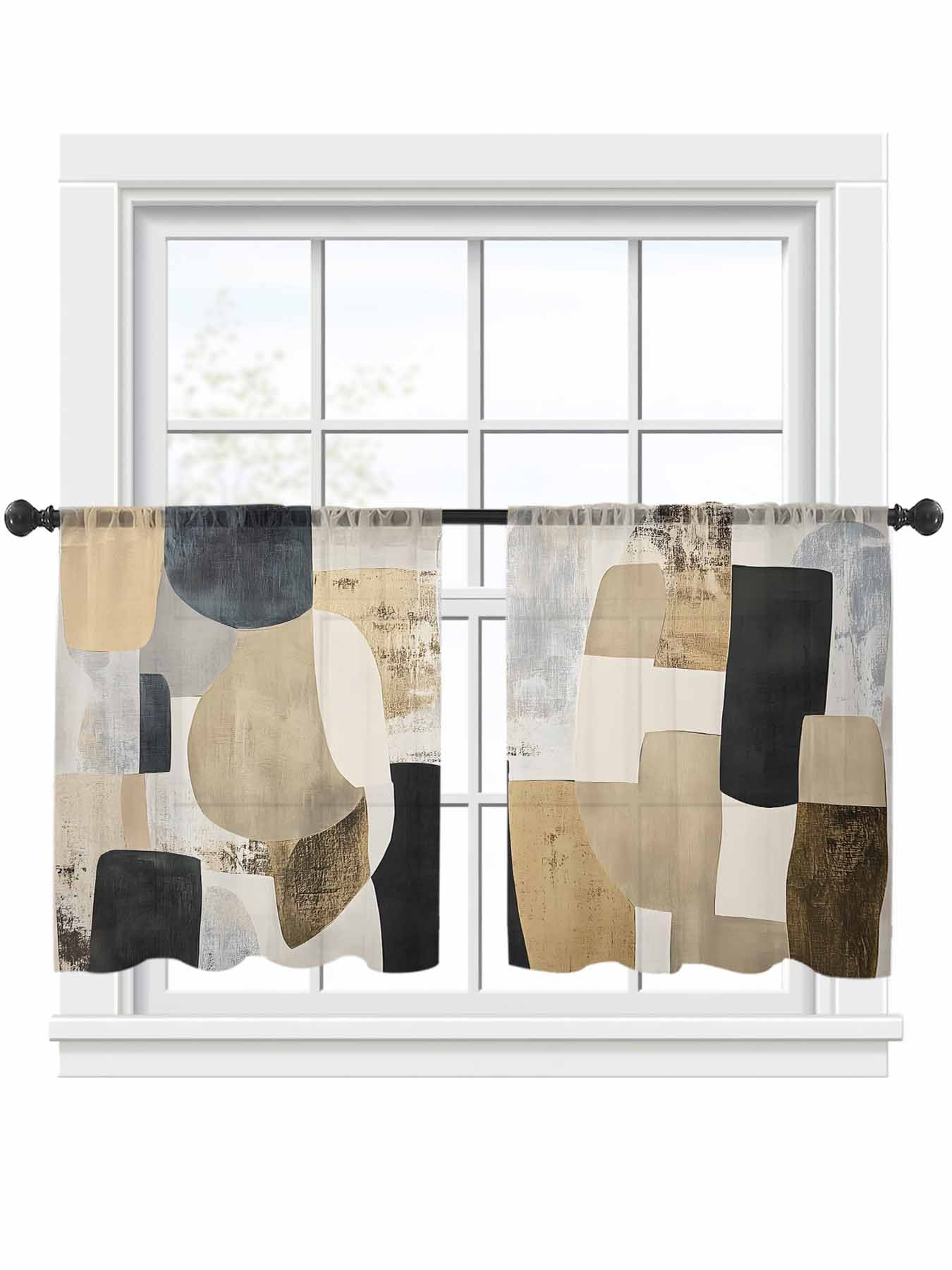 Abstract Color Blocks Sheer Curtains for Living Room Bedroom, Light ...