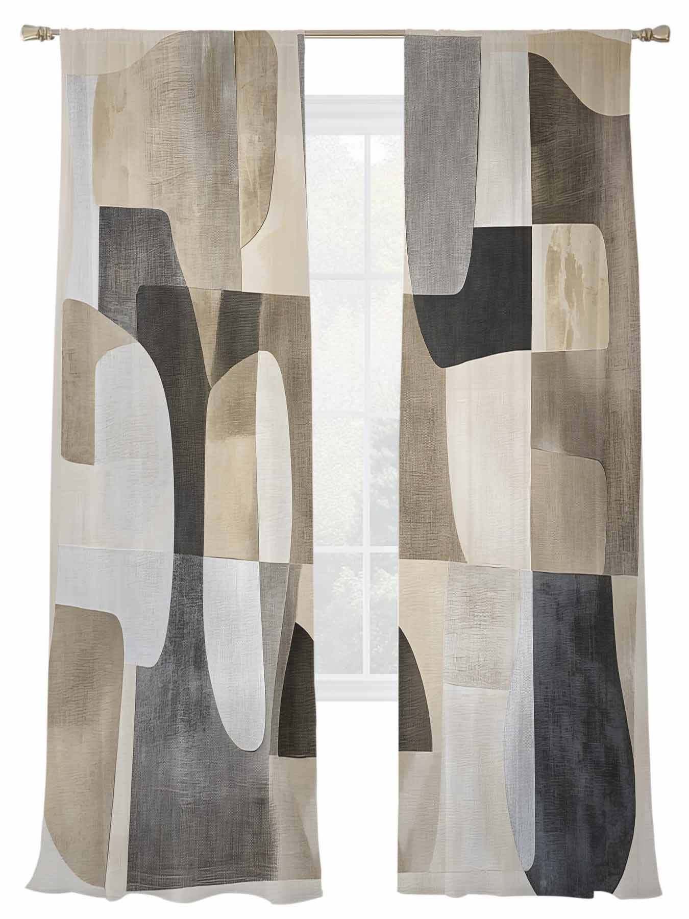 Abstract Color Blocks Sheer Curtains for Living Room Bedroom, Light ...