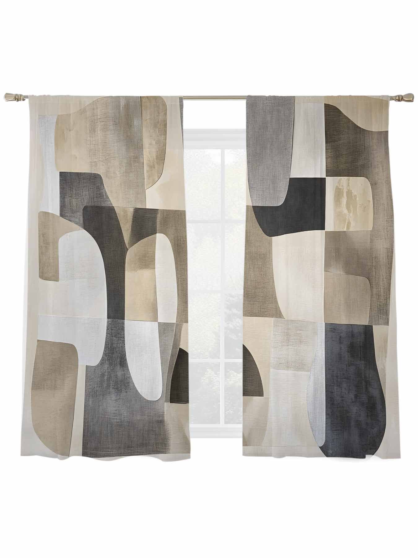 Abstract Color Blocks Sheer Curtains for Living Room Bedroom, Light ...