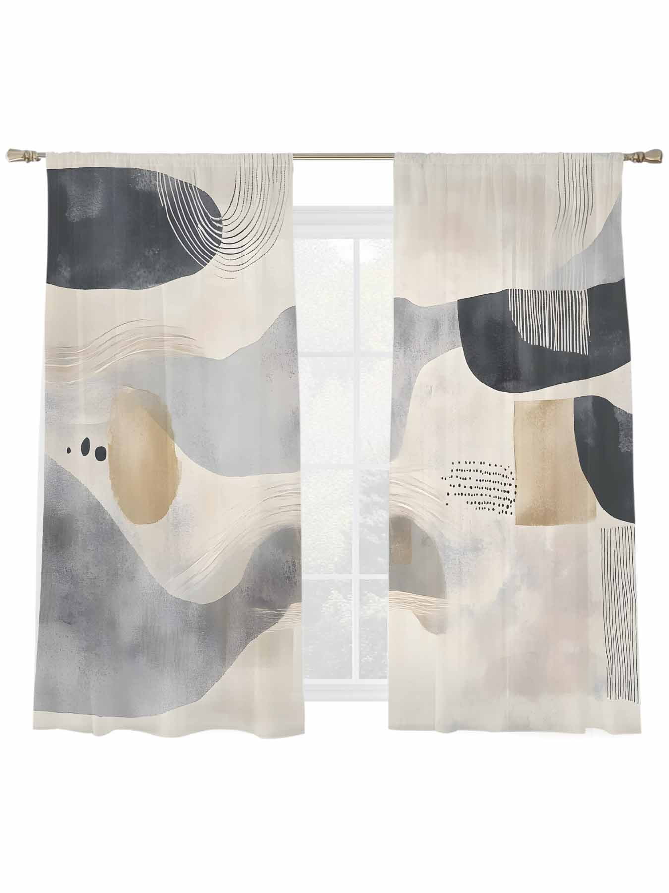 Abstract Color Blocks Sheer Curtains for Living Room Bedroom, Light ...
