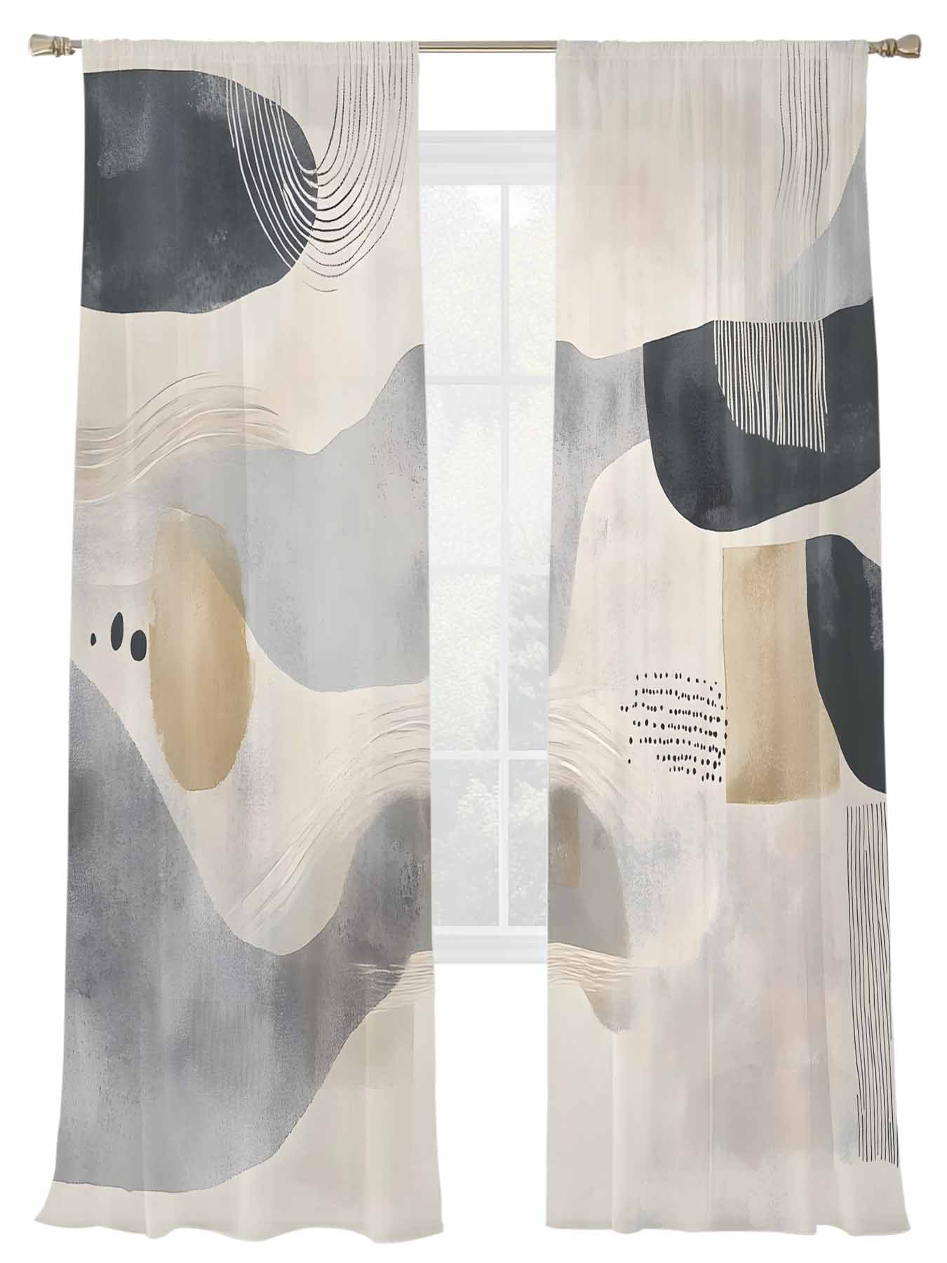 Abstract Color Blocks Sheer Curtains for Living Room Bedroom, Light ...