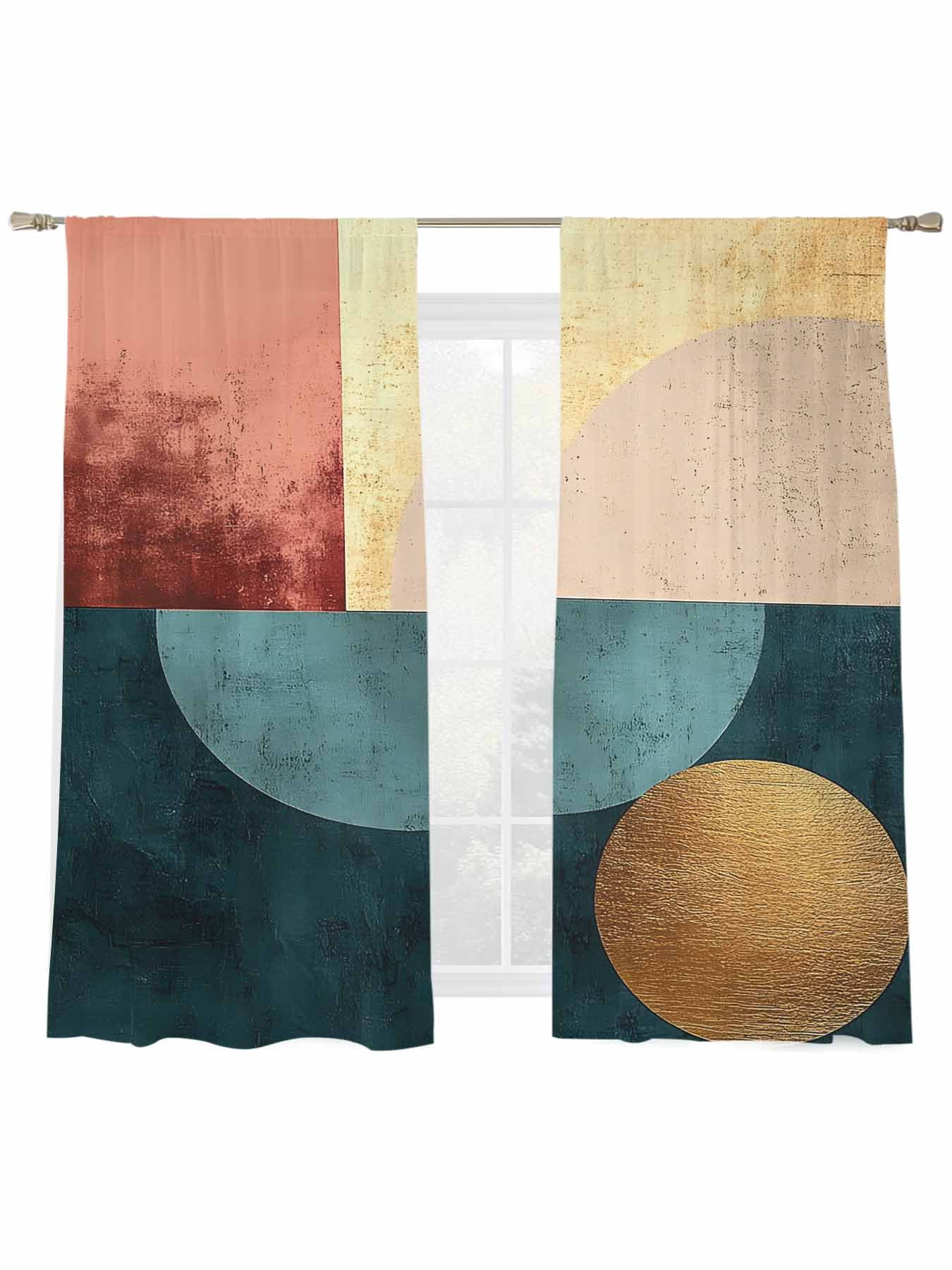 Abstract Color Blocks Sheer Curtains for Living Room Bedroom, Light ...