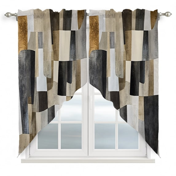 Abstract Color Blocks Swag Curtain Valance for Window 2 Panels Black ...