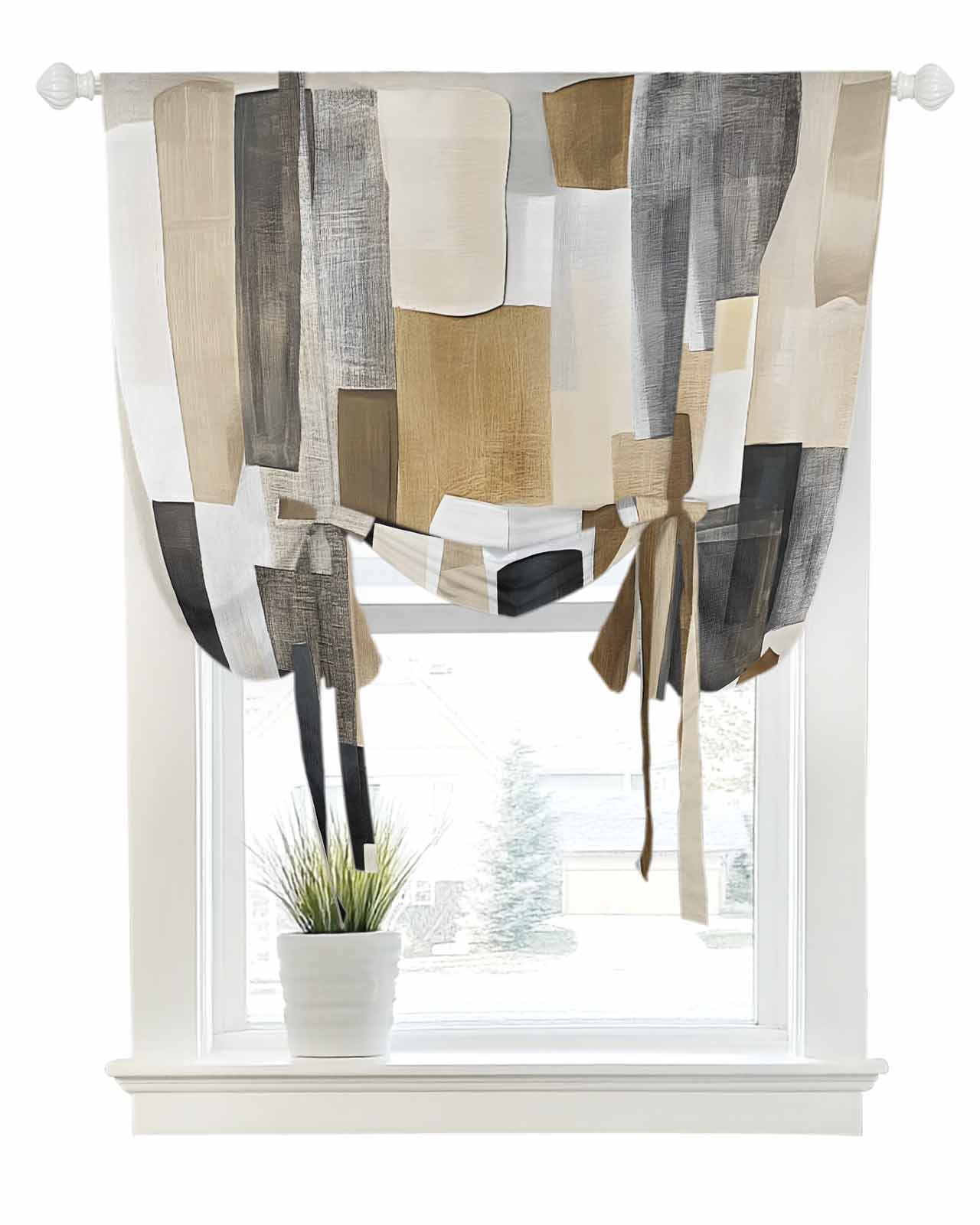 Abstract Color Blocks Tie Up Curtains for Window, Thermal Insulated ...