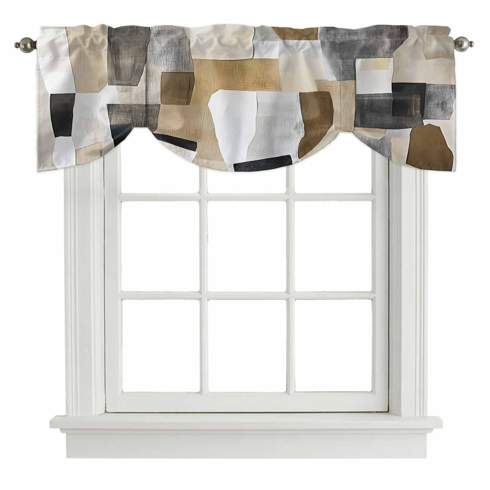 Abstract Color Blocks Tie Up Valance Curtains for Windows, Kitchen ...
