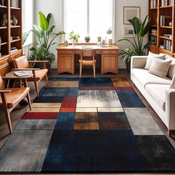 Abstract Color Blocks Washable Area Rug 6 x 9 ft Geometric ...