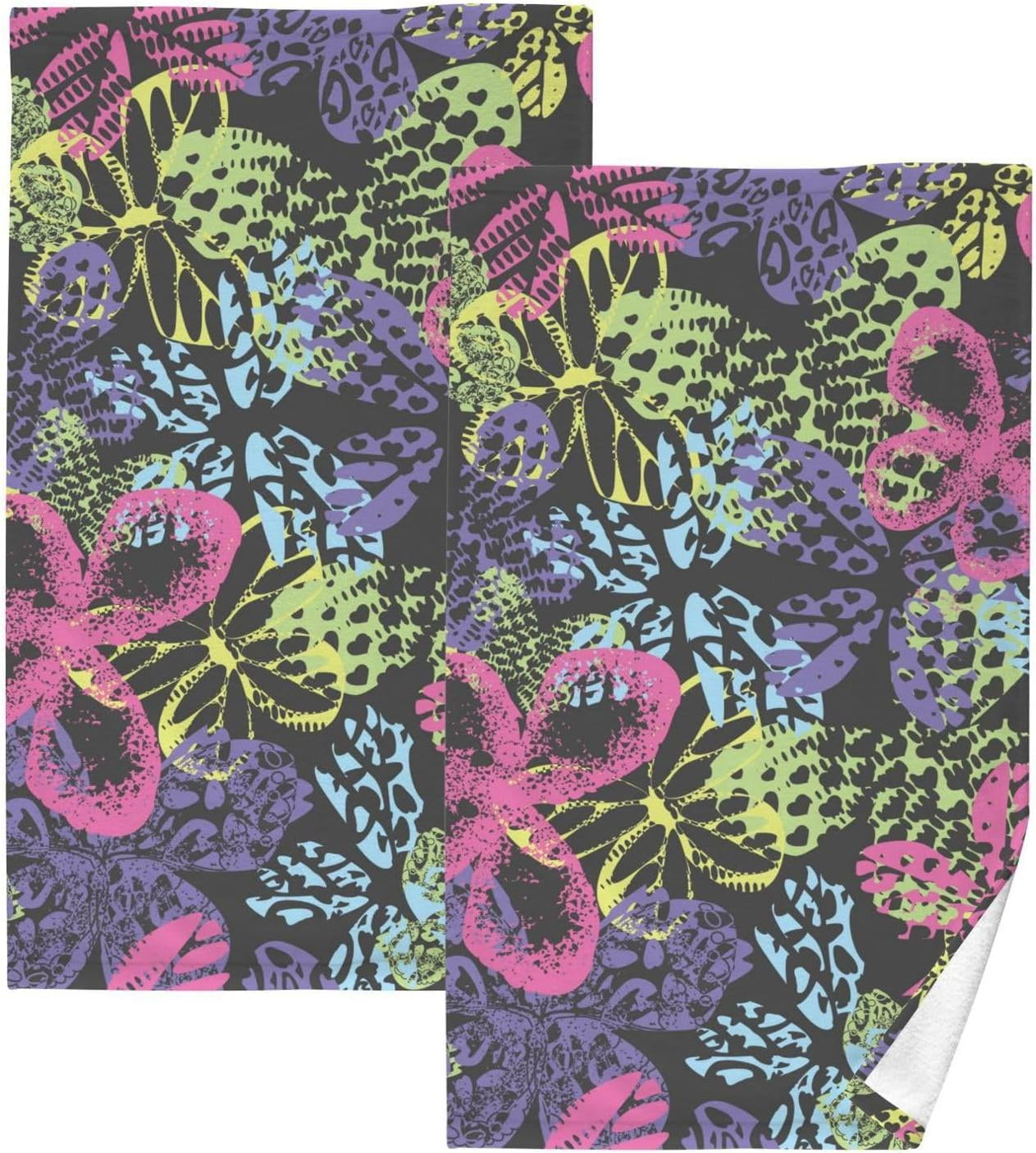 Abstract Color Butterflies Patterned Hand Towels 2 PCS, Cotton Bath ...