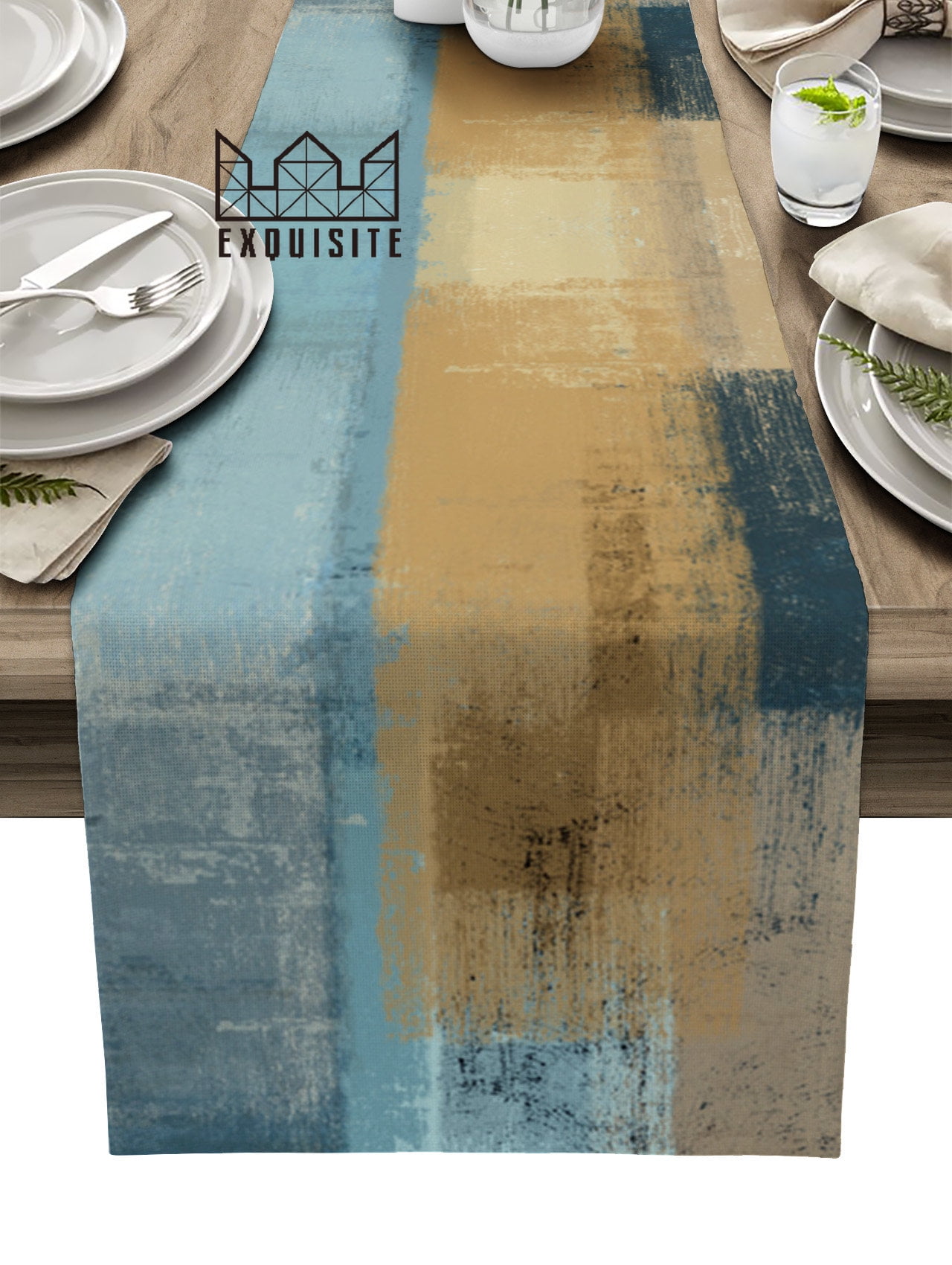 Abstract Color Geometric Brown Blue Wedding r Table Runners Coffee ...