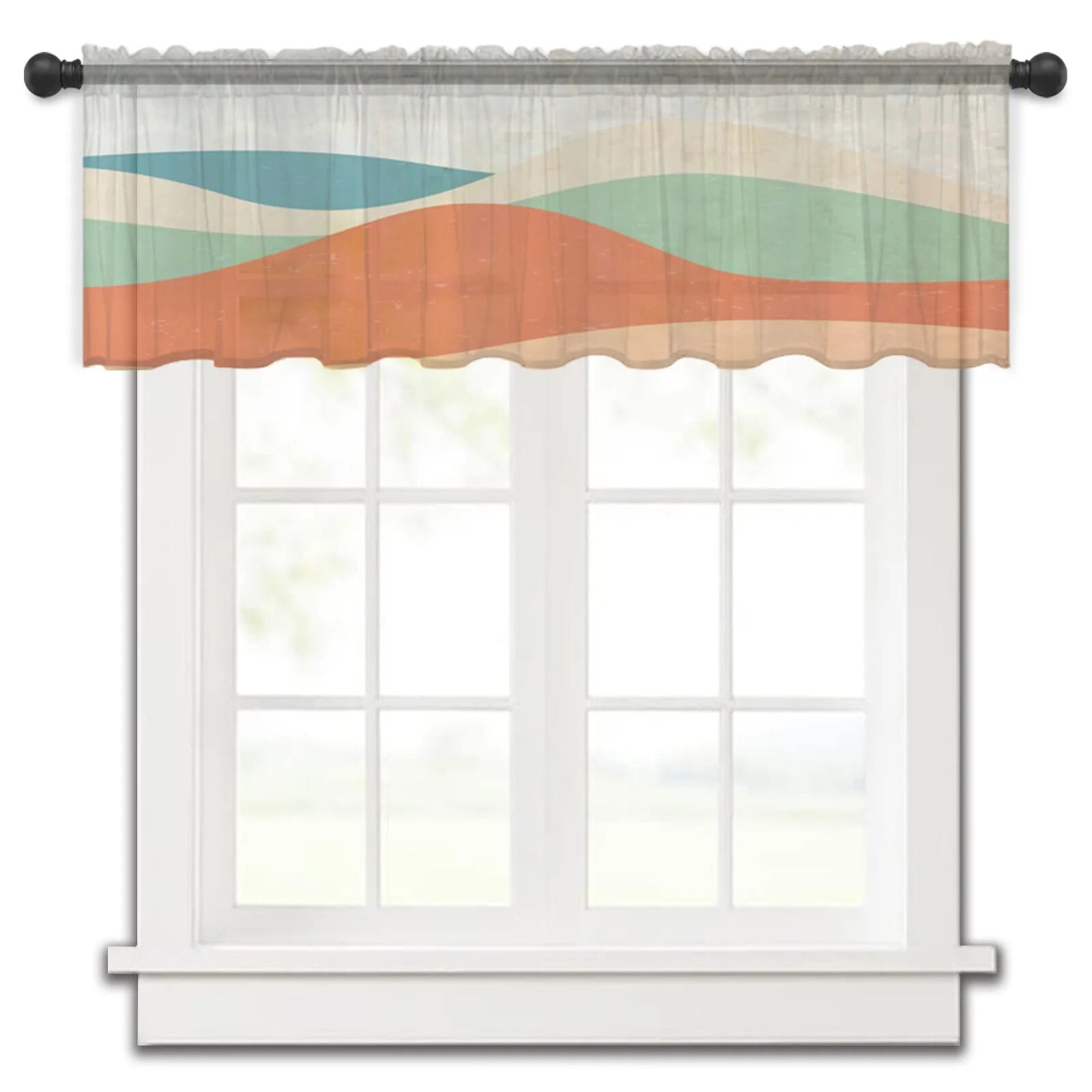 Abstract Color Gradient Retro Kitchen Small Window Curtain Tulle Sheer ...