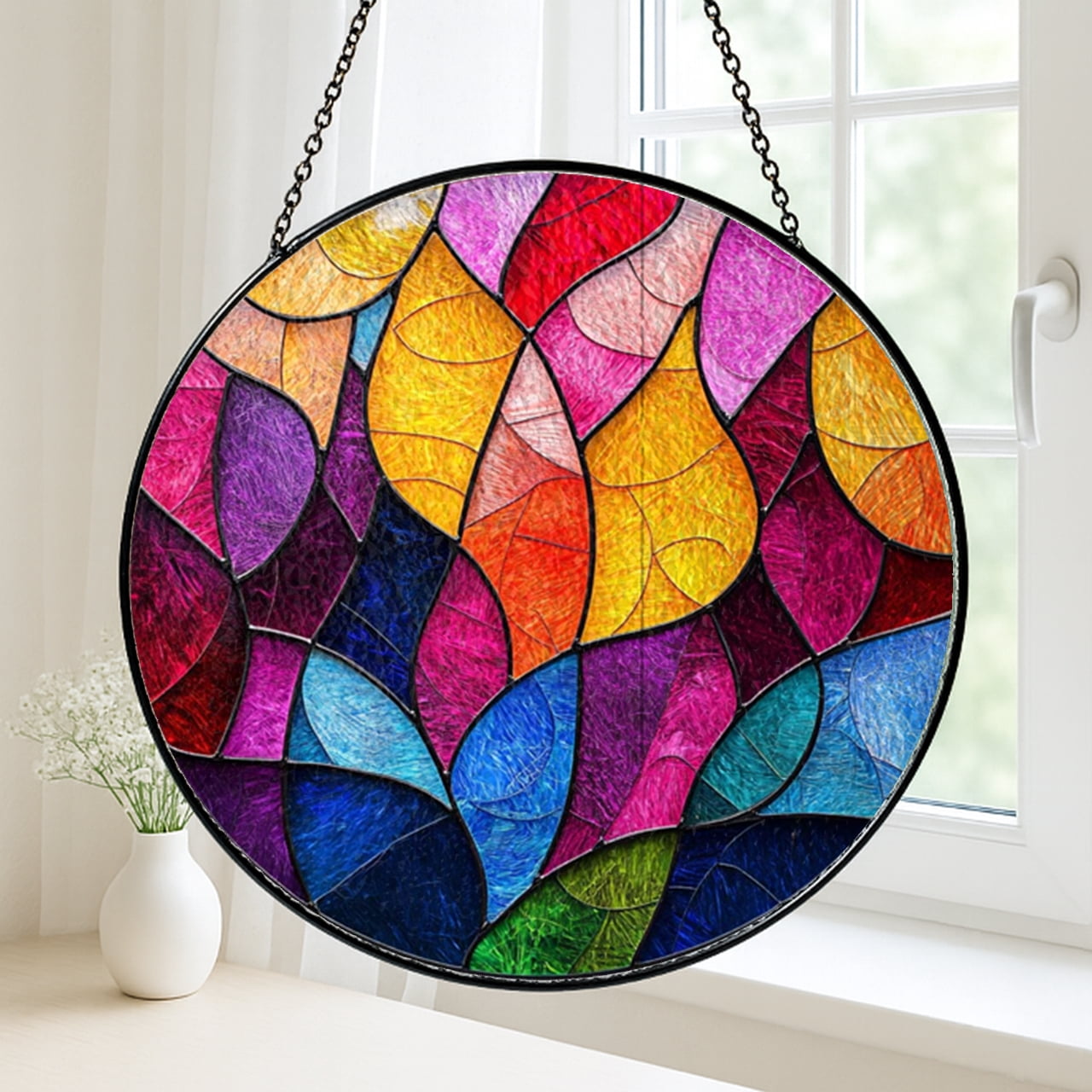 Abstract Color Mosaic Stained Glass Suncatcher Window Hanging Ornament ...