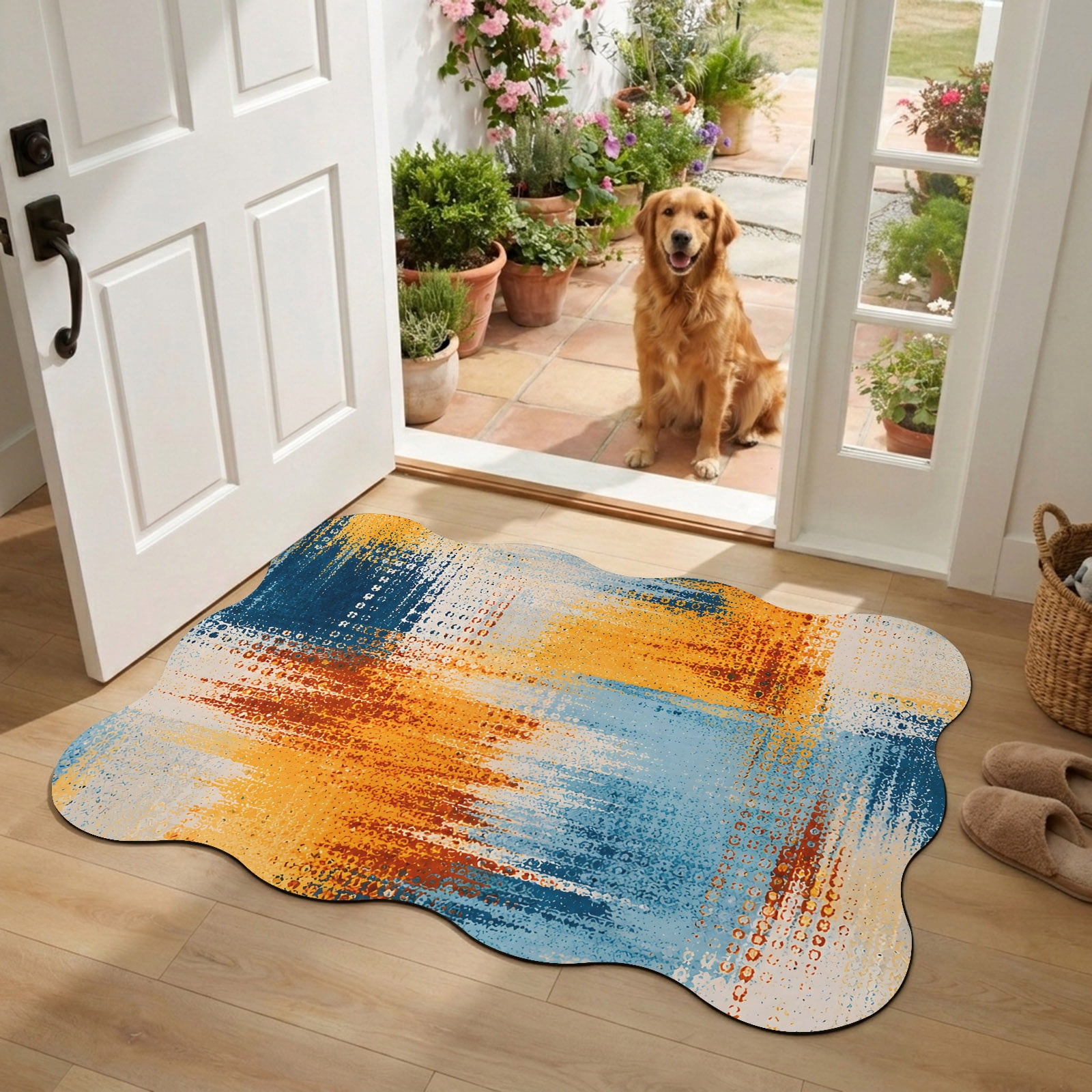 Abstract Color Patches Diatomaceous Earth Bath Mat, Fall Blue Yellow ...