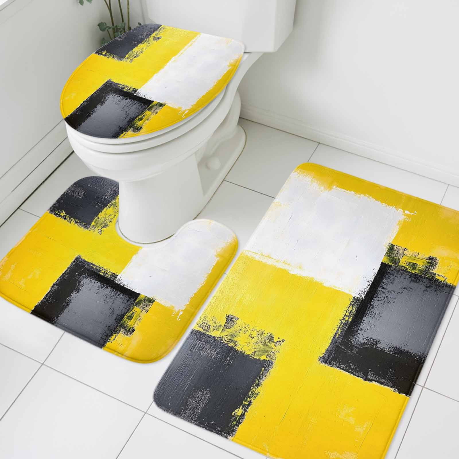 Abstract Color Stitching Bathroom Rugs Set Black Yellow Graffiti Art ...