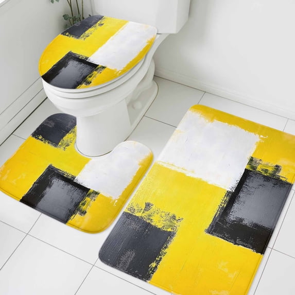 Abstract Color Stitching Bathroom Rugs Set Black Yellow Graffiti Art ...