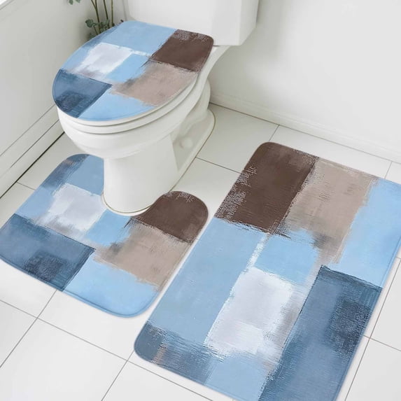 Abstract Color Stitching Bathroom Rugs Set Brown Blue Graffiti Art Non ...