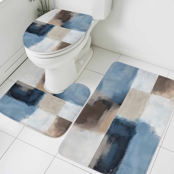 Abstract Color Stitching Bathroom Rugs Set Brown Blue Graffiti Non Slip ...