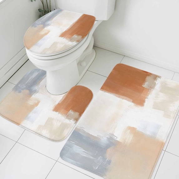 Abstract Color Stitching Bathroom Rugs Set Grey Brown Graffiti Non Slip ...