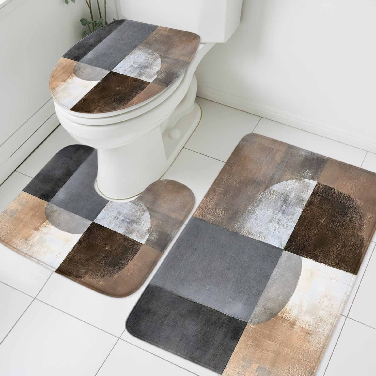 Abstract Color Stitching Bathroom Rugs Set Watercolor Graffiti Art Non ...