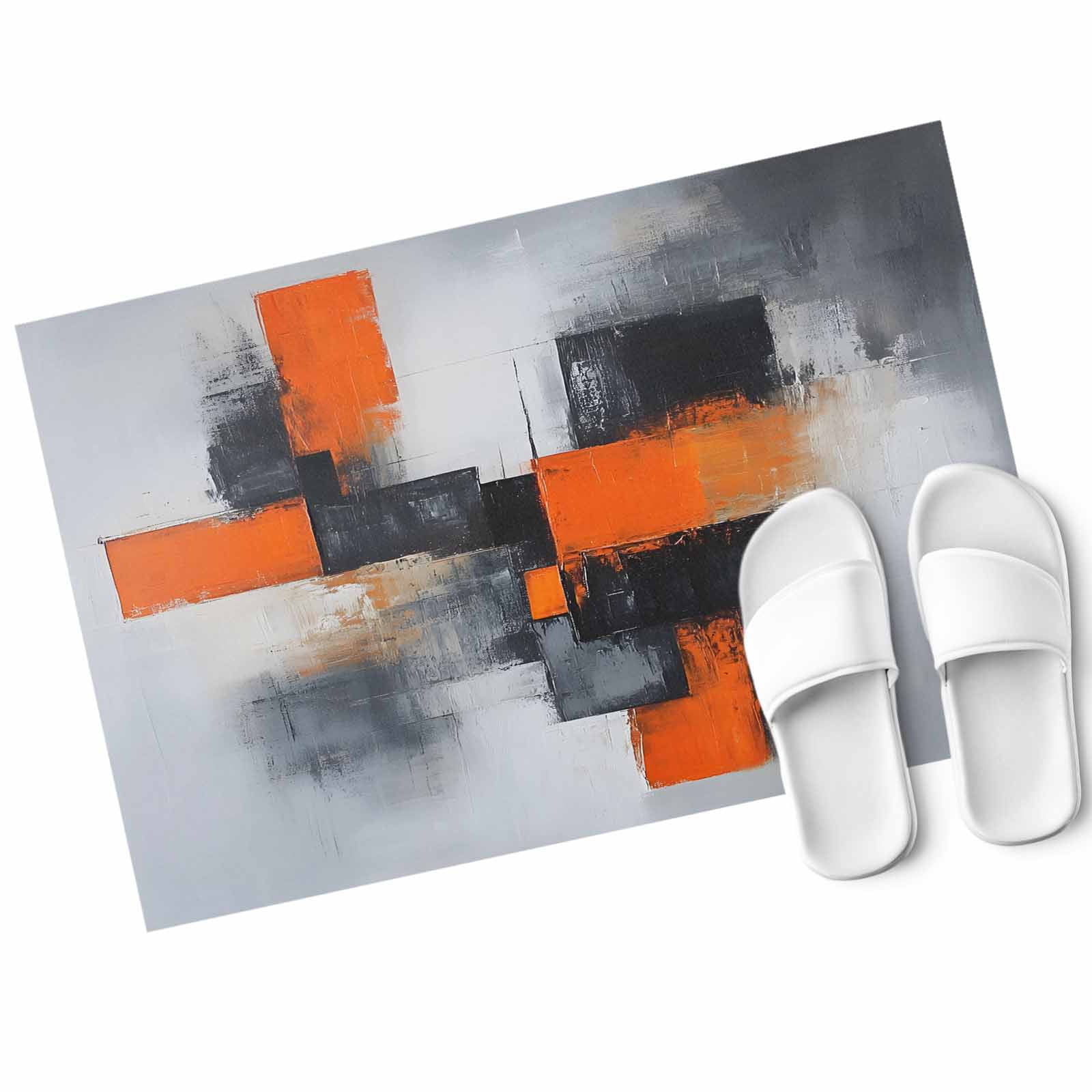 Abstract Color Stitching Door Mat Orange Black Graffiti Art Non Slip ...