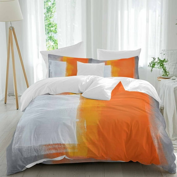 Abstract Color Stitching Duvet Cover Set Queen Size, Retro Gary Orange ...
