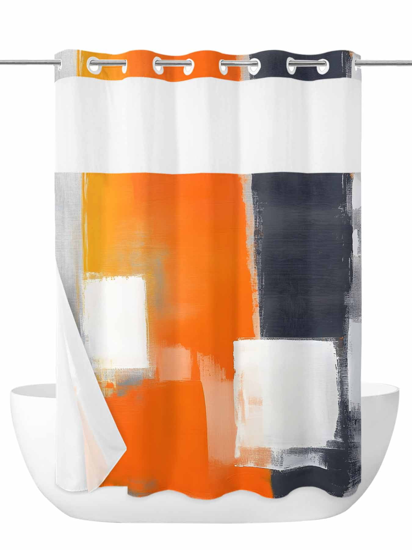 Abstract Color Stitching No Hook Shower Curtain and Liner Set Vintage ...