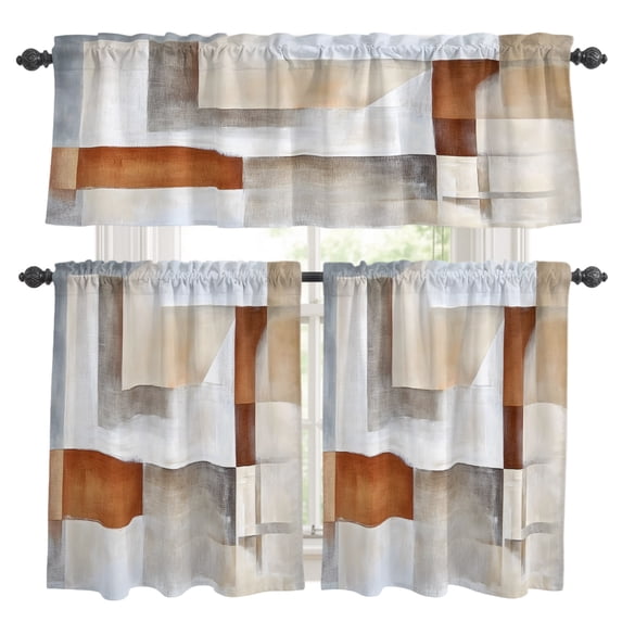 Abstract Color Stitching Kitchen Curtains Valance and Tier Set Graffiti ...