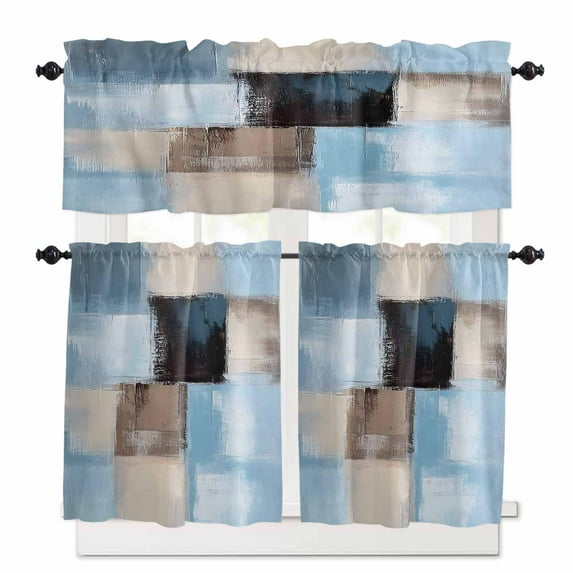 Abstract Color Stitching Kitchen Curtains Valances and Tiers Set of 3 ...