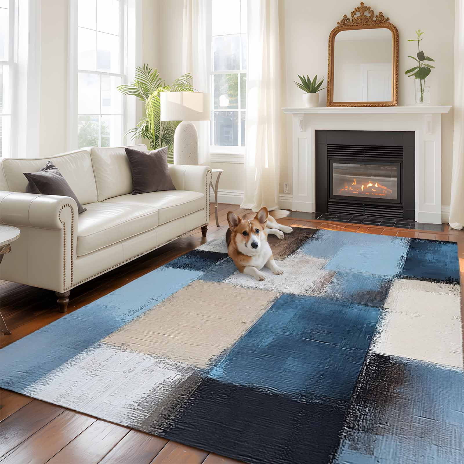 Abstract Color Stitching Large Area Rugs 6x9 ft Blue Brown Graffiti ...