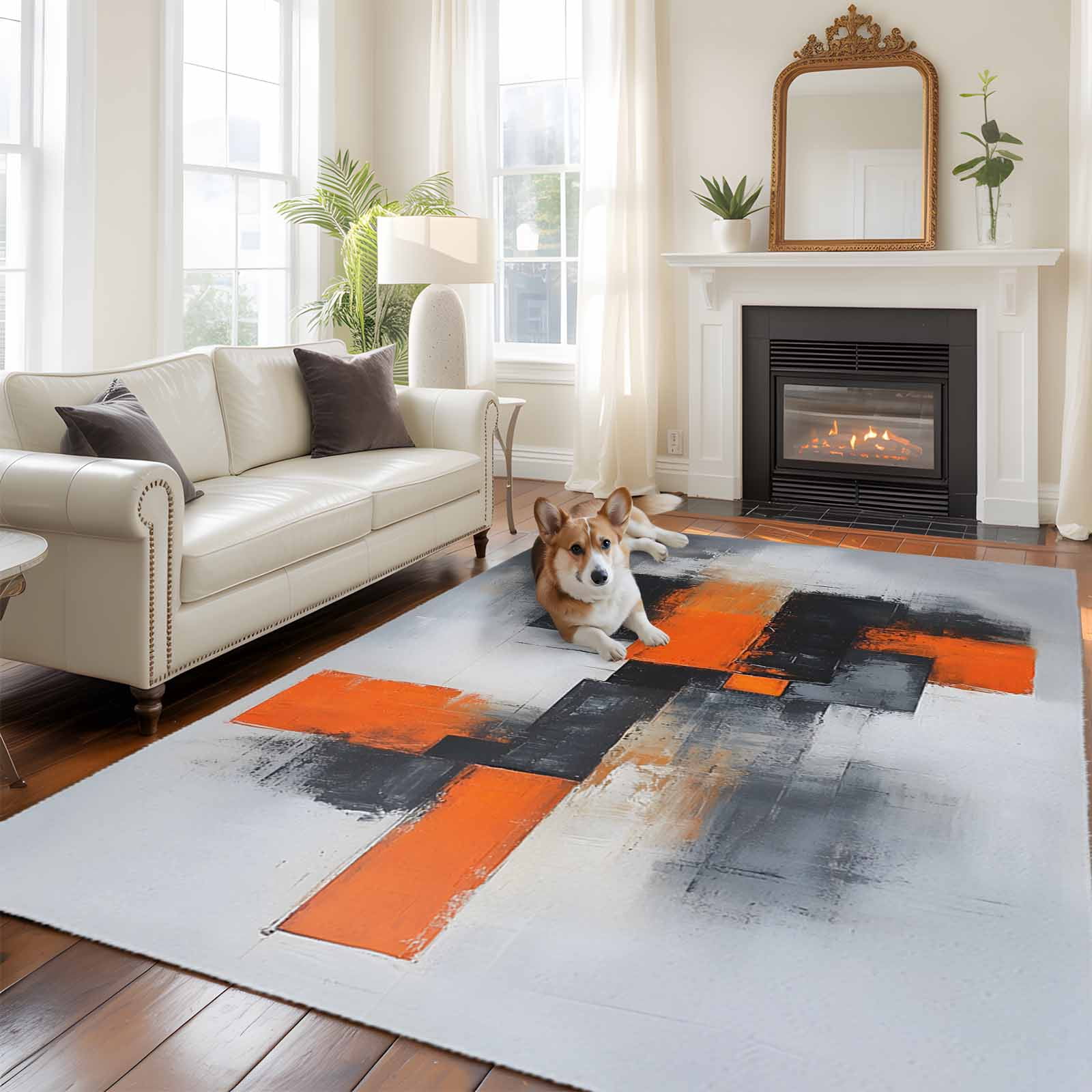 Abstract Color Stitching Large Area Rugs 8x10 ft Orange Black Graffiti ...