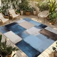 Abstract Color Stitching Outdoor Rug, Blue Brown Graffiti Theme Non ...