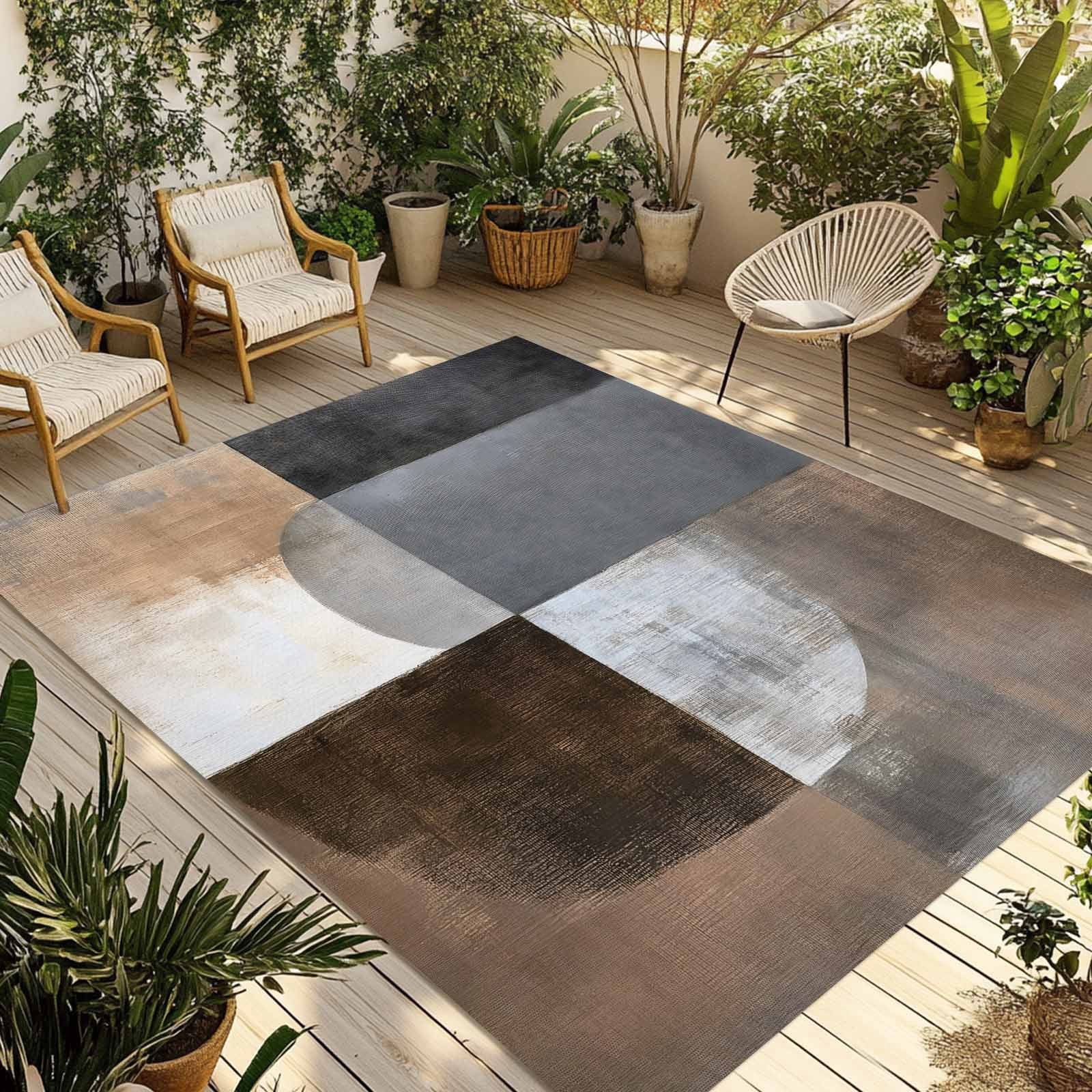 Abstract Color Stitching Outdoor Rug, Watercolor Graffiti Art Non-Slip ...