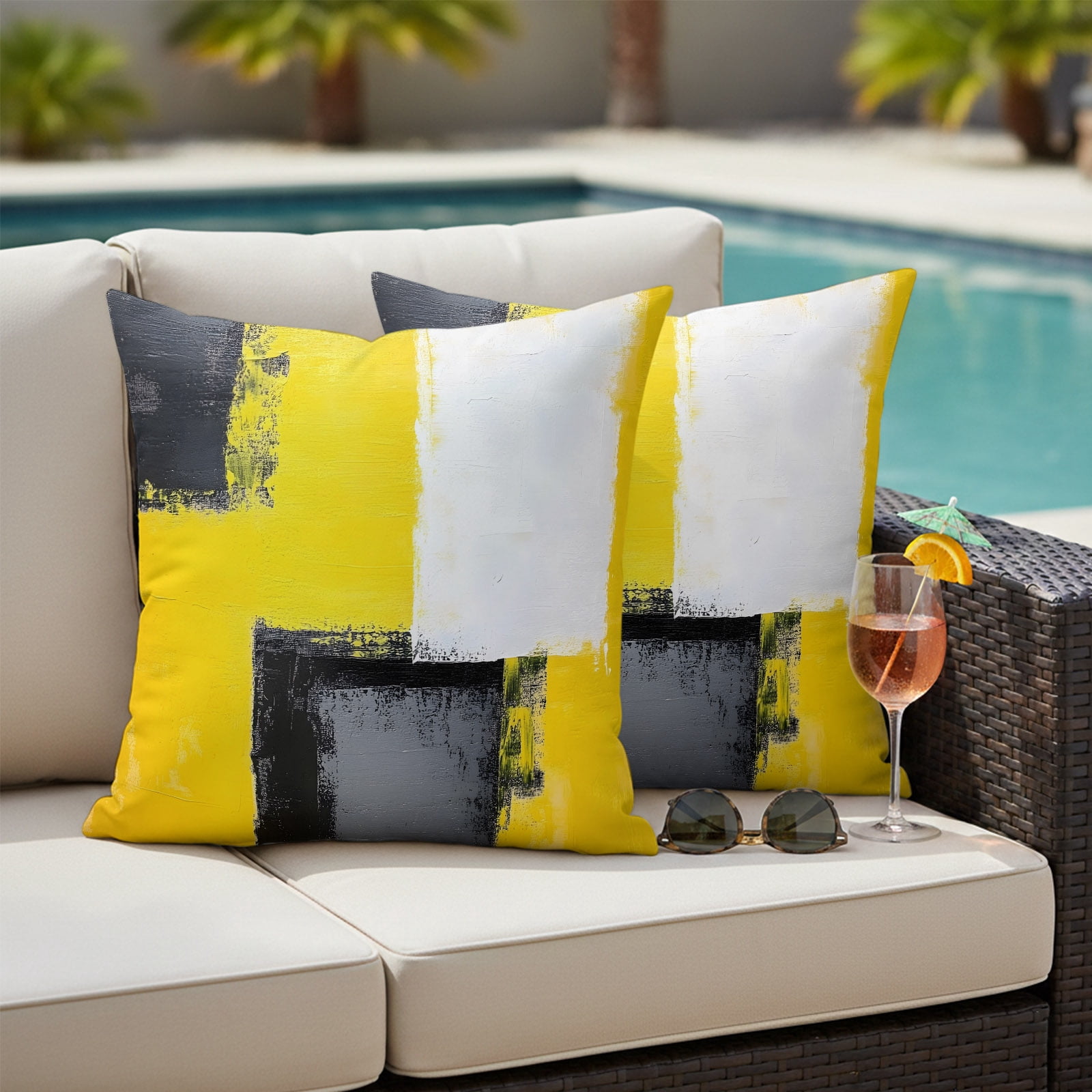 Abstract Color Stitching Outdoor Throw Pillow Covers Set of 2, Black ...