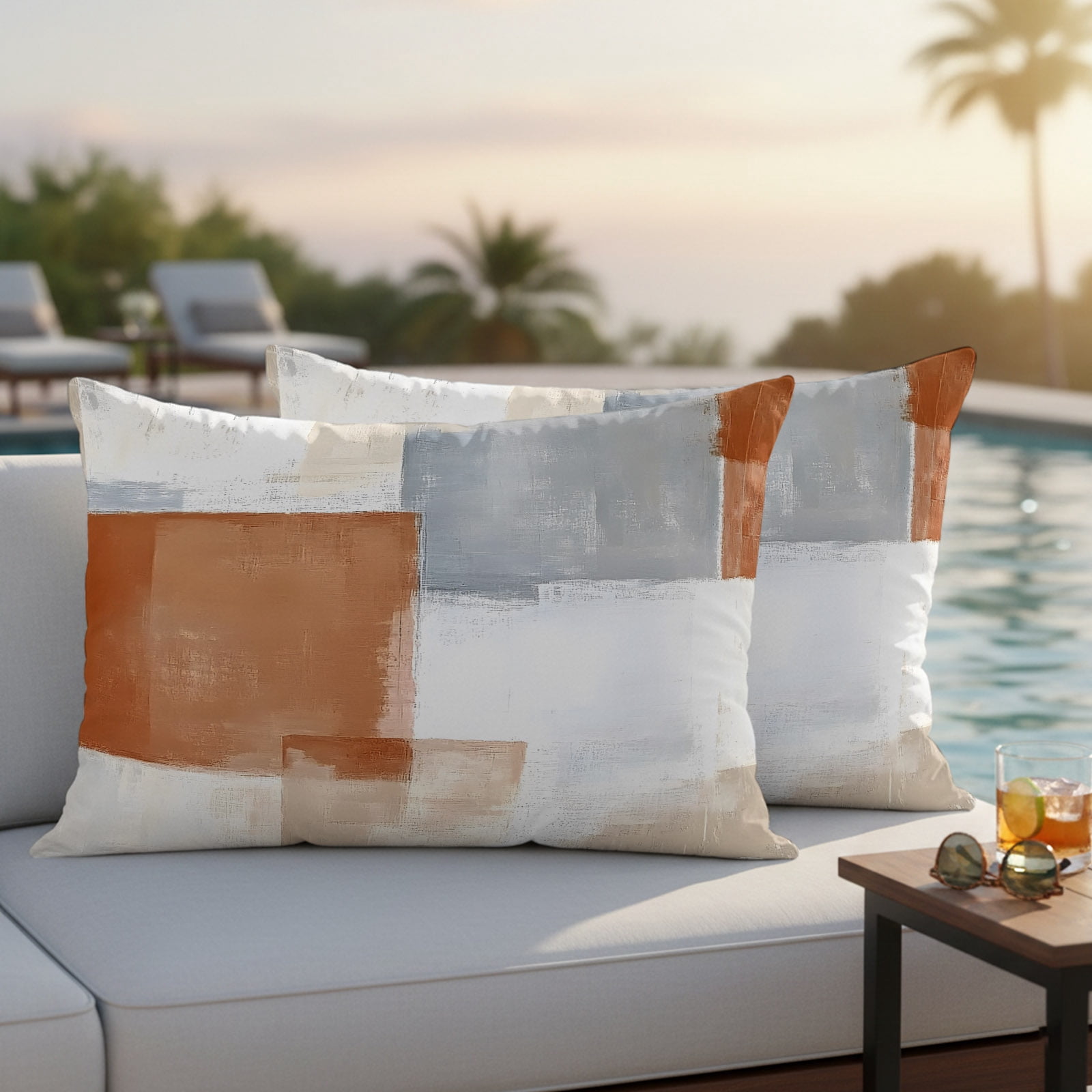 Abstract Color Stitching Outdoor Throw Pillow Covers Set of 2, Graffiti ...