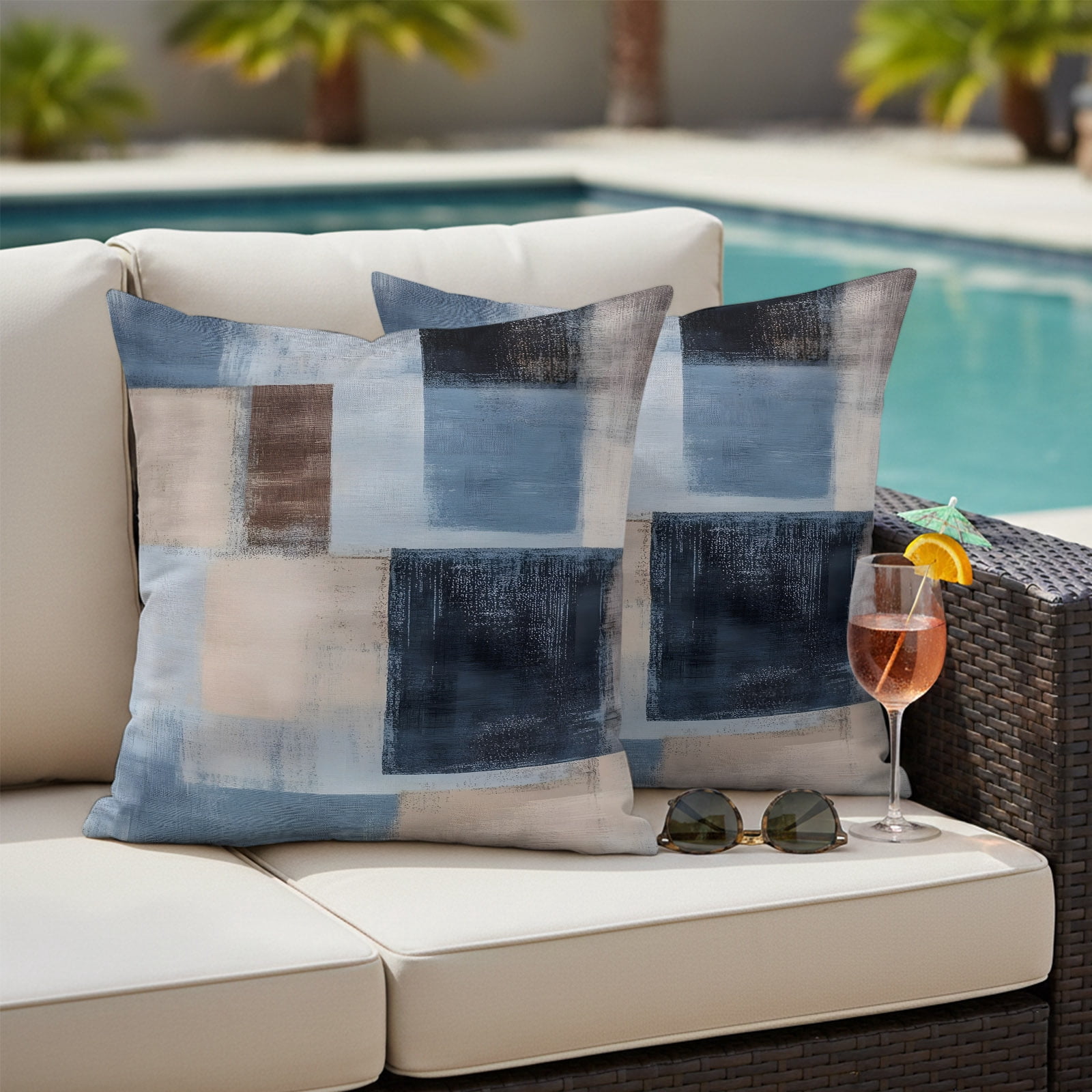 Abstract Color Stitching Outdoor Waterproof Throw Pillow Covers Set of ...