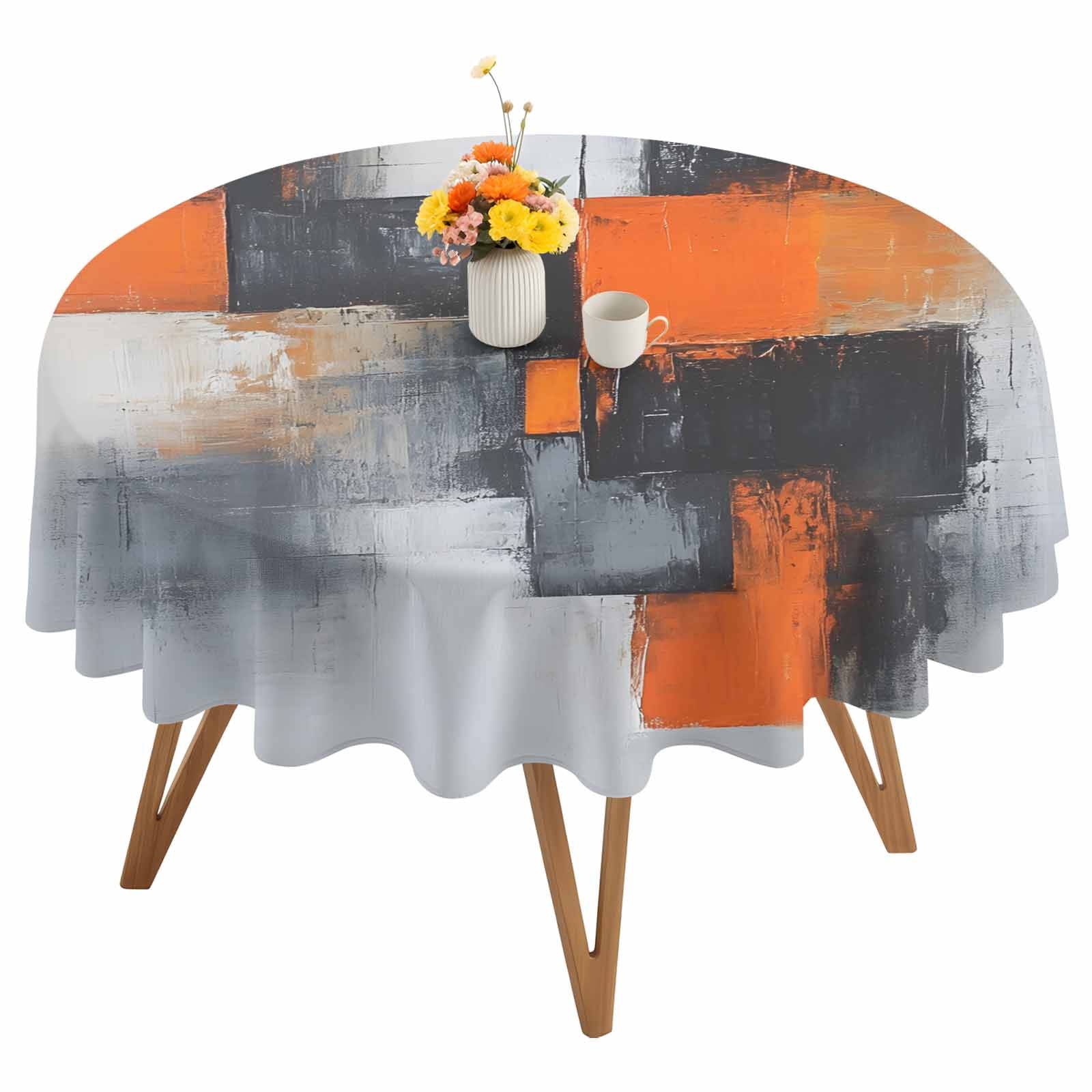 Abstract Color Stitching Round Tablecloth 54 inches Orange Black ...