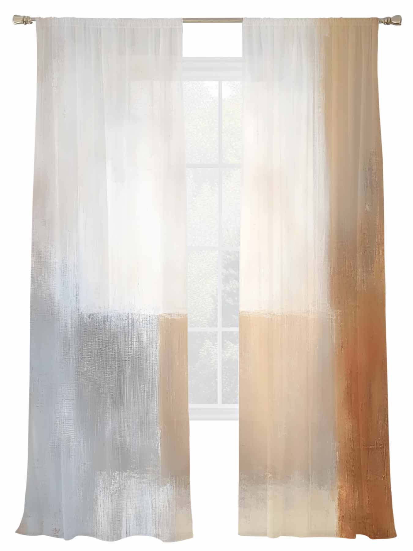 Abstract Color Stitching Sheer Curtains for Living Room Bedroom, Light ...