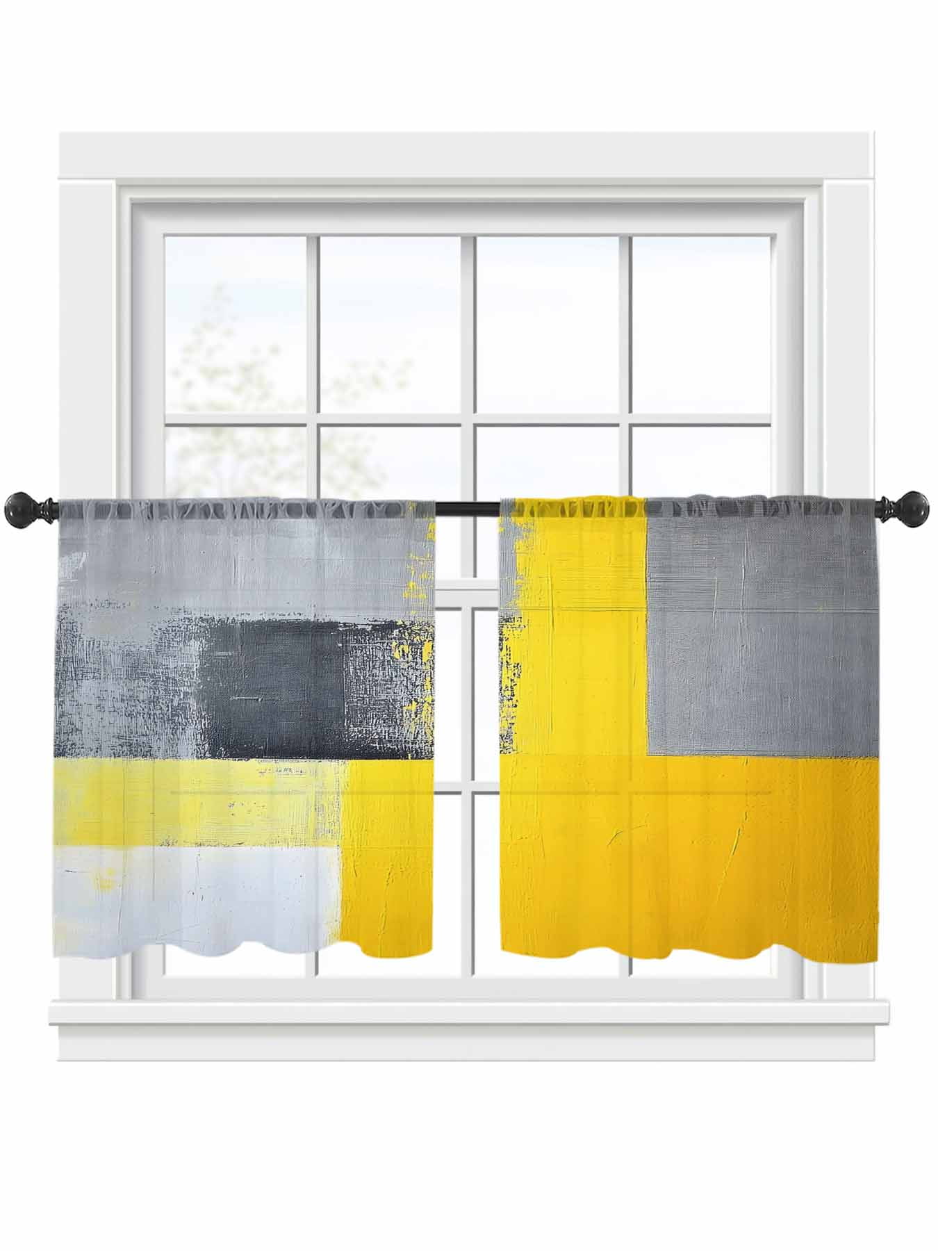Abstract Color Stitching Sheer Curtains for Living Room Bedroom, Light ...
