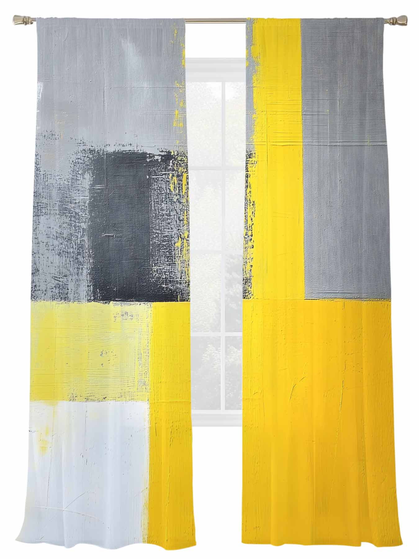 Abstract Color Stitching Sheer Curtains for Living Room Bedroom, Light ...