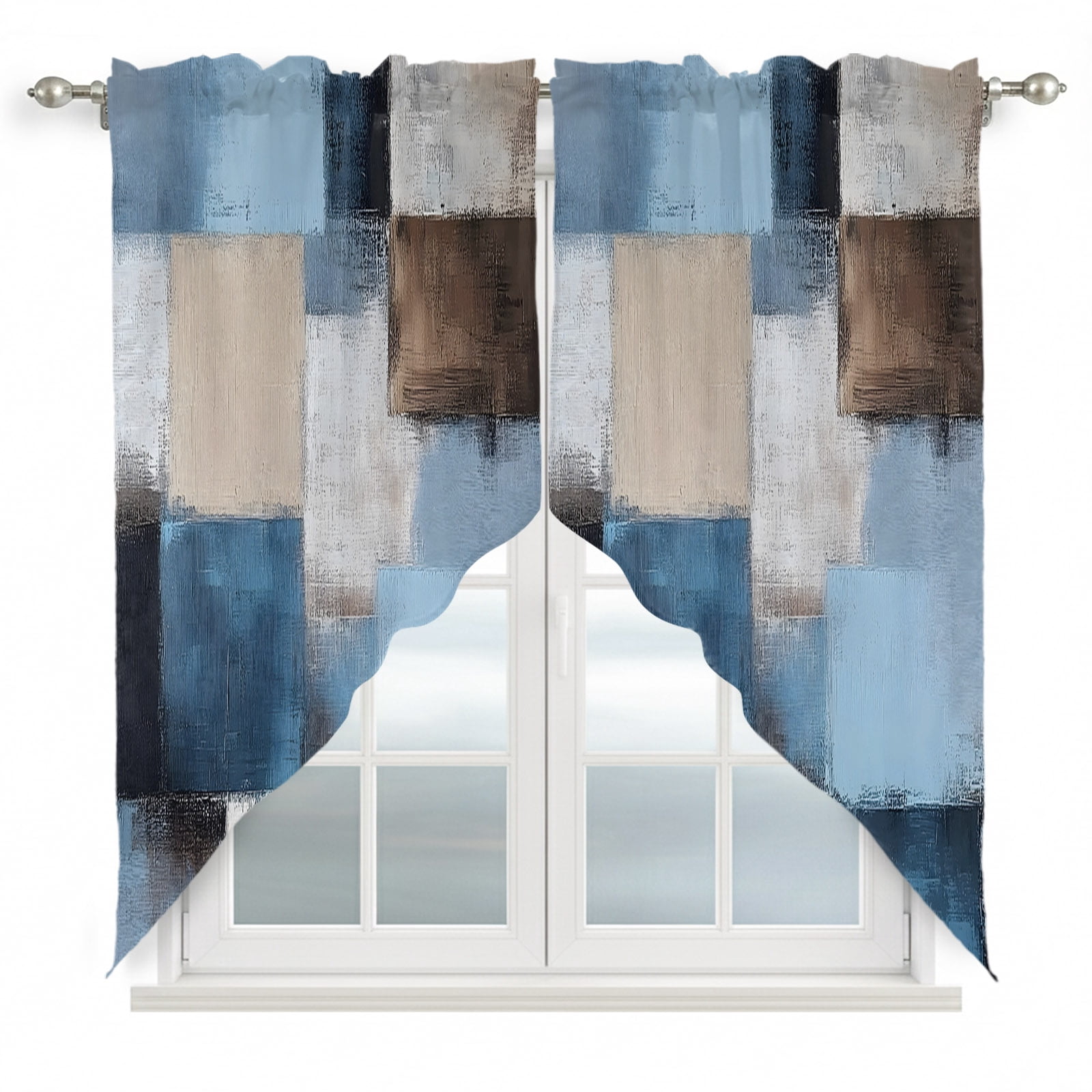 Abstract Color Stitching Swag Curtain Valance for Window 2 Panels Blue ...
