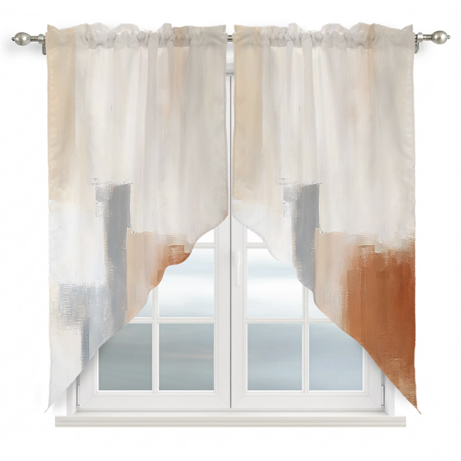 Abstract Color Stitching Swag Curtain Valance for Window 2 Panels Brown ...