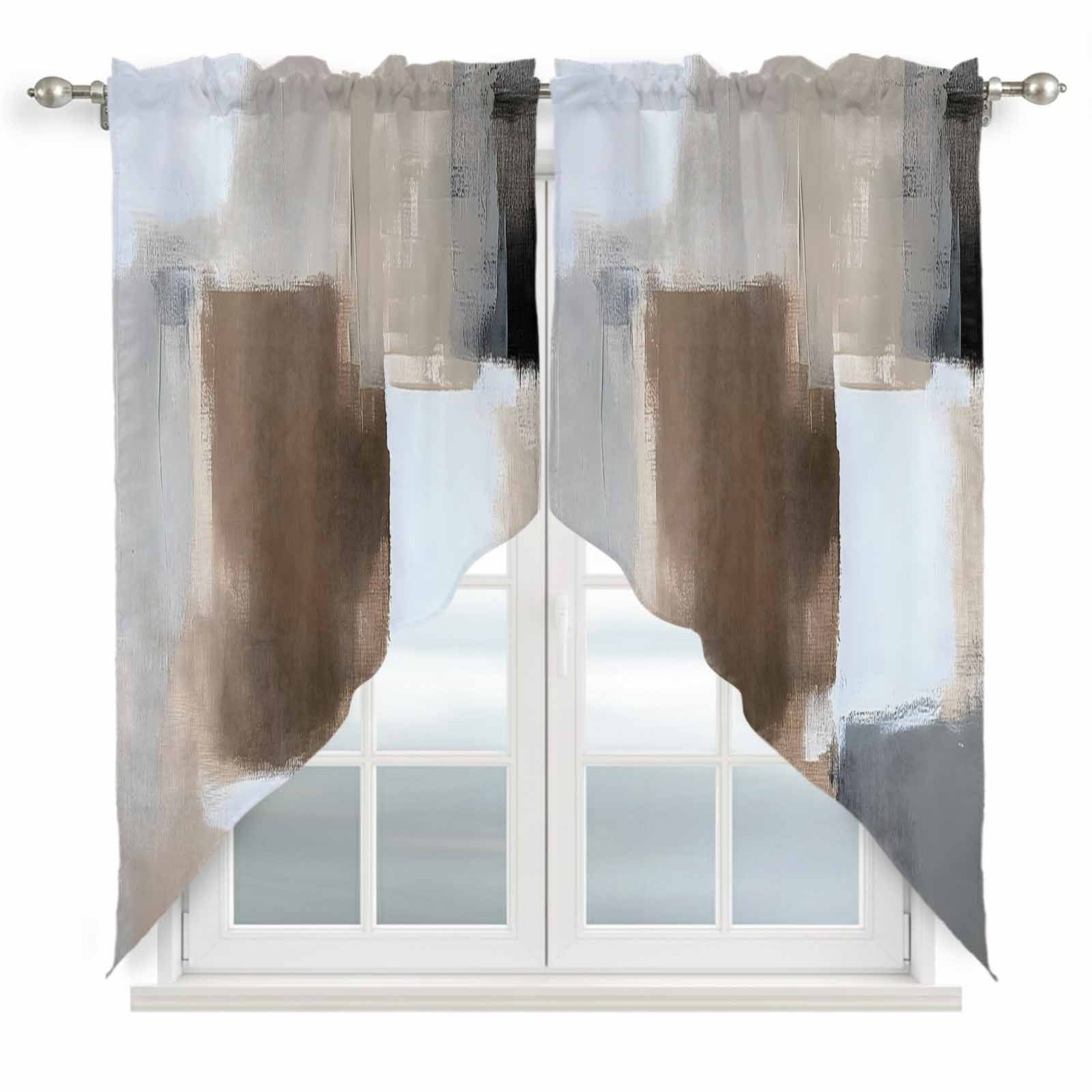 Abstract Color Stitching Swag Curtain Valance for Window 2 Panels Gary ...