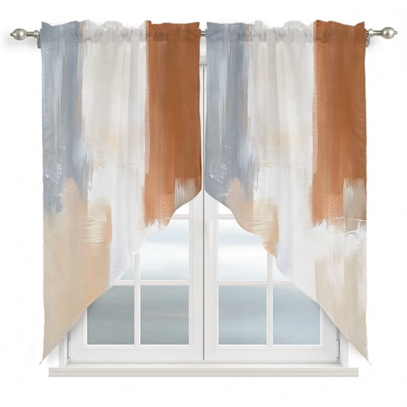Abstract Color Stitching Swag Curtain Valance for Window 2 Panels Grey ...