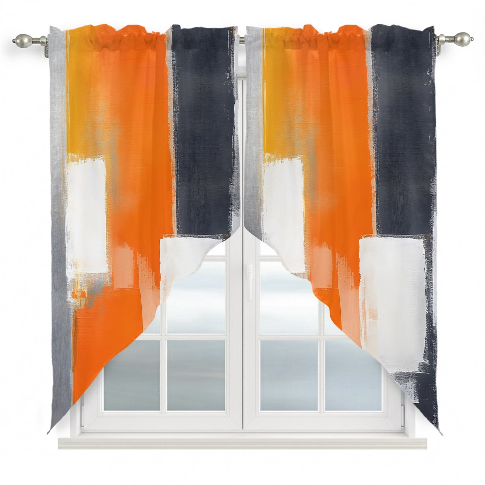 Abstract Color Stitching Swag Curtain Valance for Window 2 Panels ...