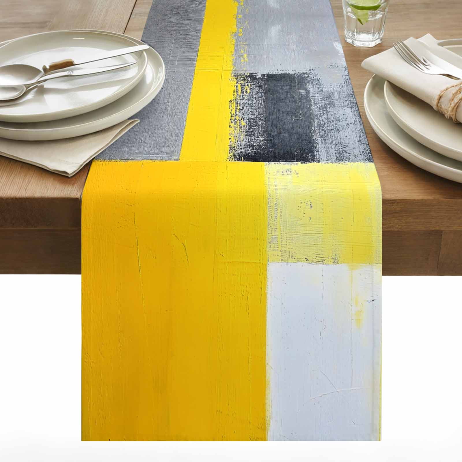 Abstract Color Stitching Table Runner 13x108 inch Gray Yellow Block ...