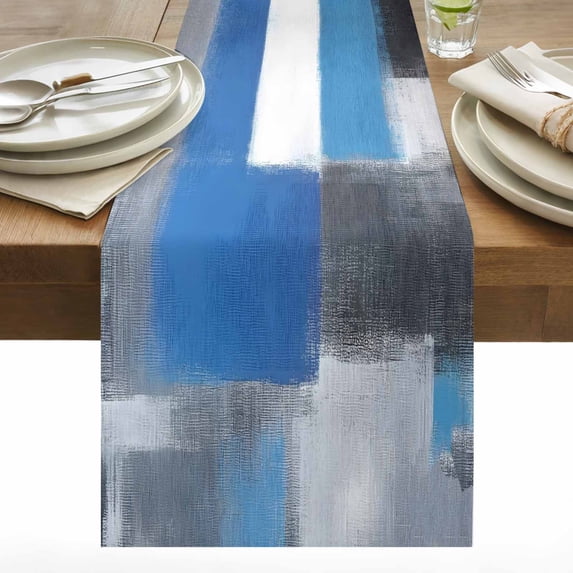 Abstract Color Stitching Table Runner 13x120 inch Blue Gary Graffiti ...