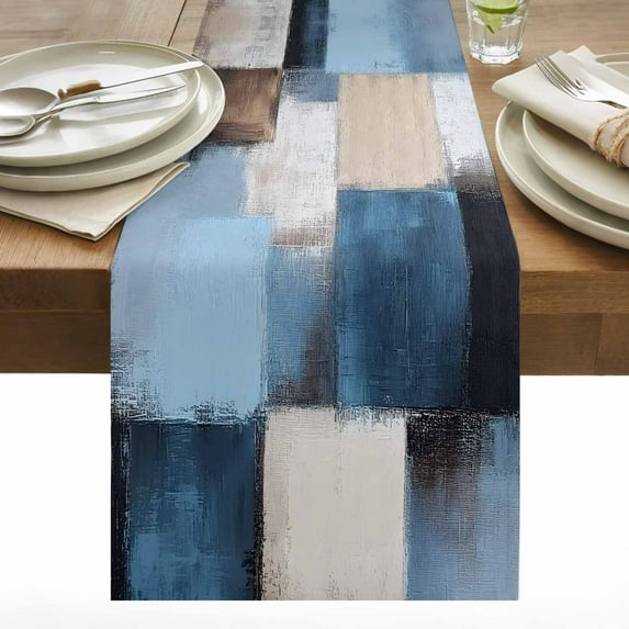 Abstract Color Stitching Table Runner 13x48 inch Blue Brown Graffiti ...