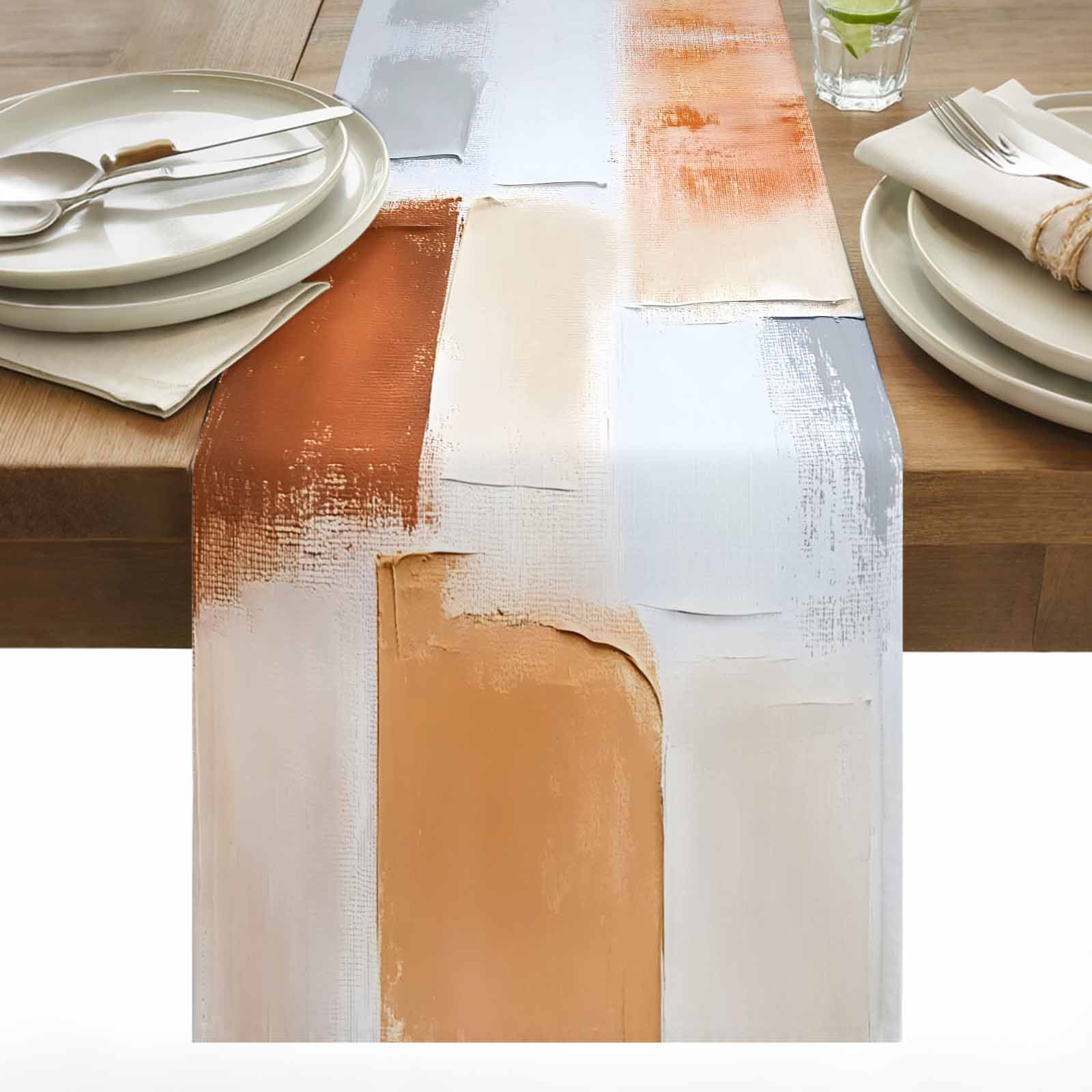 Abstract Color Stitching Table Runner 13x48 inch Graffiti Brown Grey ...