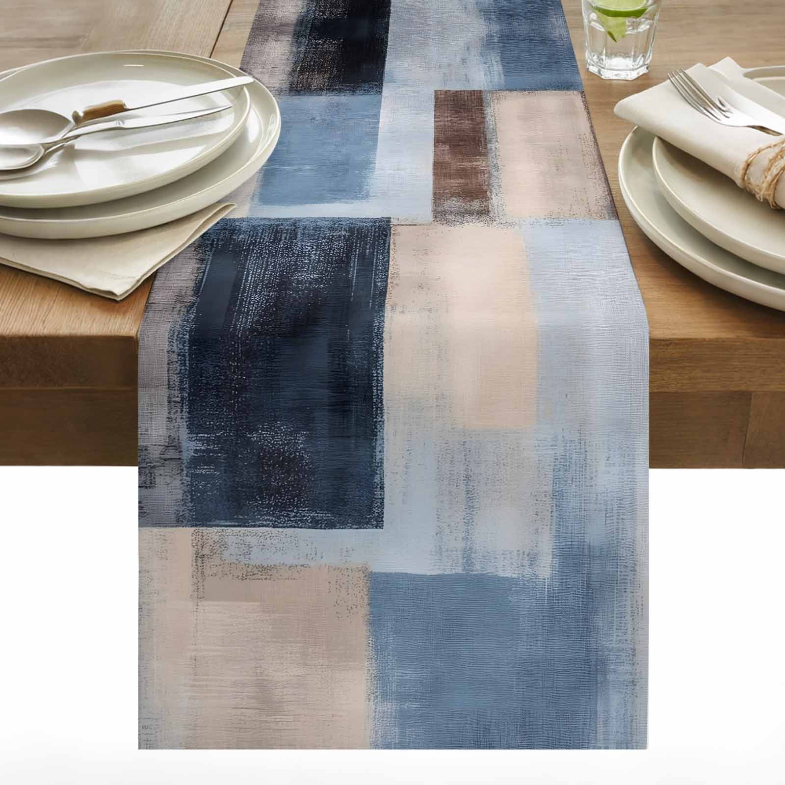 Abstract Color Stitching Table Runner 13x60 inch Blue Black Graffiti ...